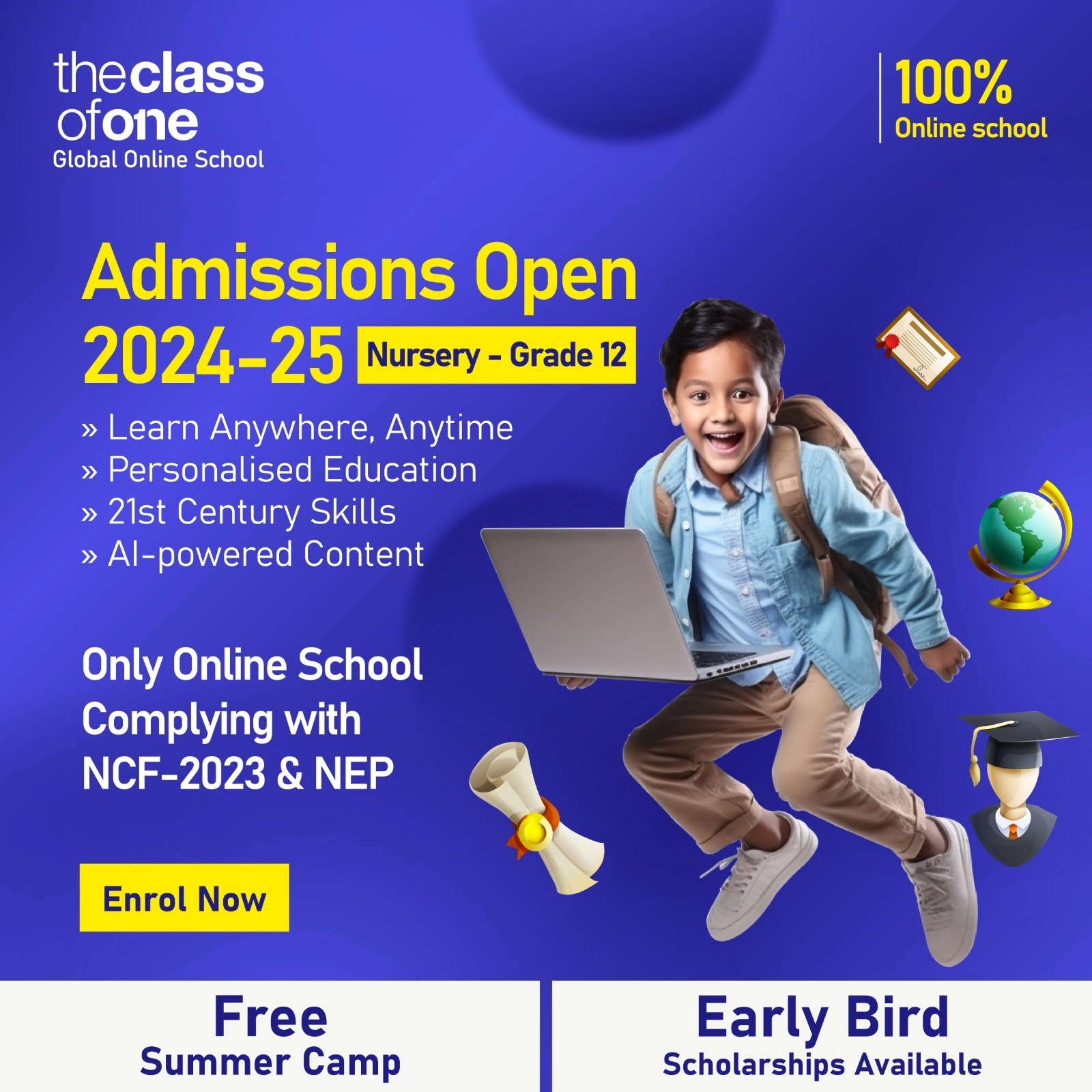 The class of one online school admissions open for 2023 - 24